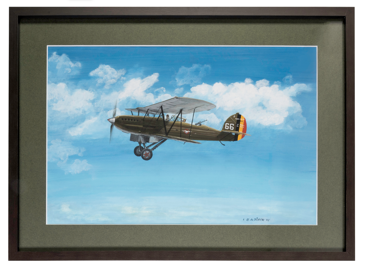 Peinture originale (1972) Hervé de Vinck / Fairey Fox IIIC belge en vo ...